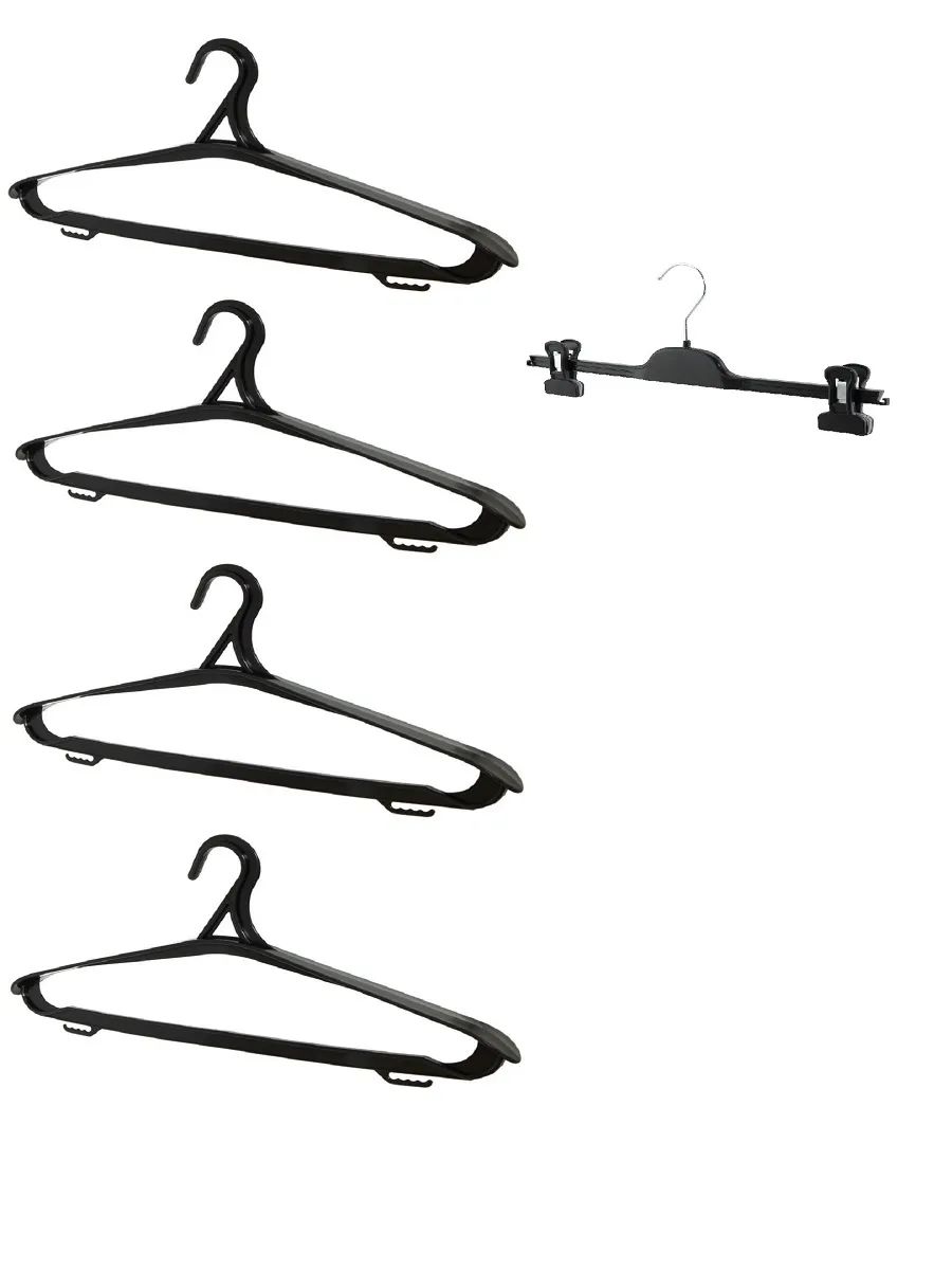 Набор вешалок Valexa ВВ-9 для верхней одежды, черная, 4шт + PV-36 брючная, черная, 1шт