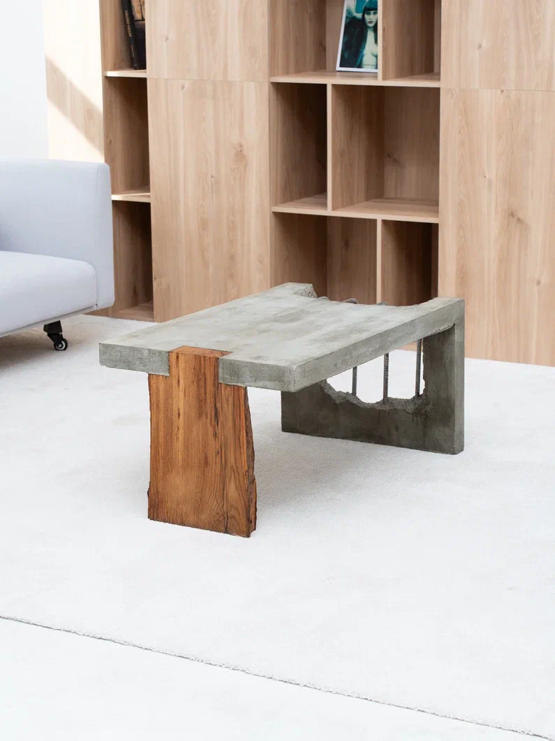 журнальный стол Casa Malevich из бетона и дуба дизайнерский лофт 90х55х42