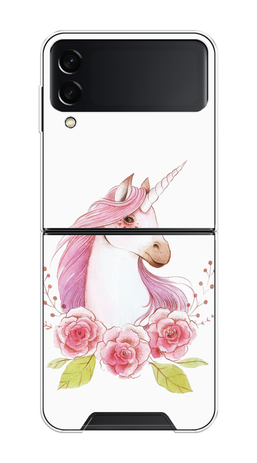 Чехол на Samsung Galaxy Z Flip 3 "Единорог цветы"