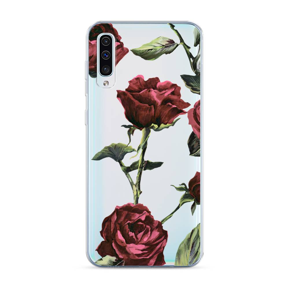 Чехол Awog  на Samsung Galaxy A30s / Самсунг Гэлакси А30s "Бордовые розы фон"