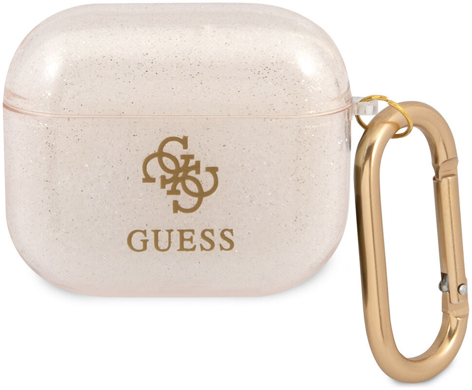 Чехол с карабином Guess TPU Transparent Glitter 4G для AirPods 3 Золотой