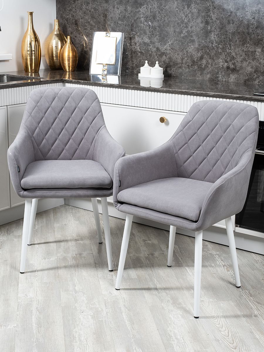 Комплект стульев MFSMEBEL Ар-Деко светло-серые с белыми ногами, 2 шт