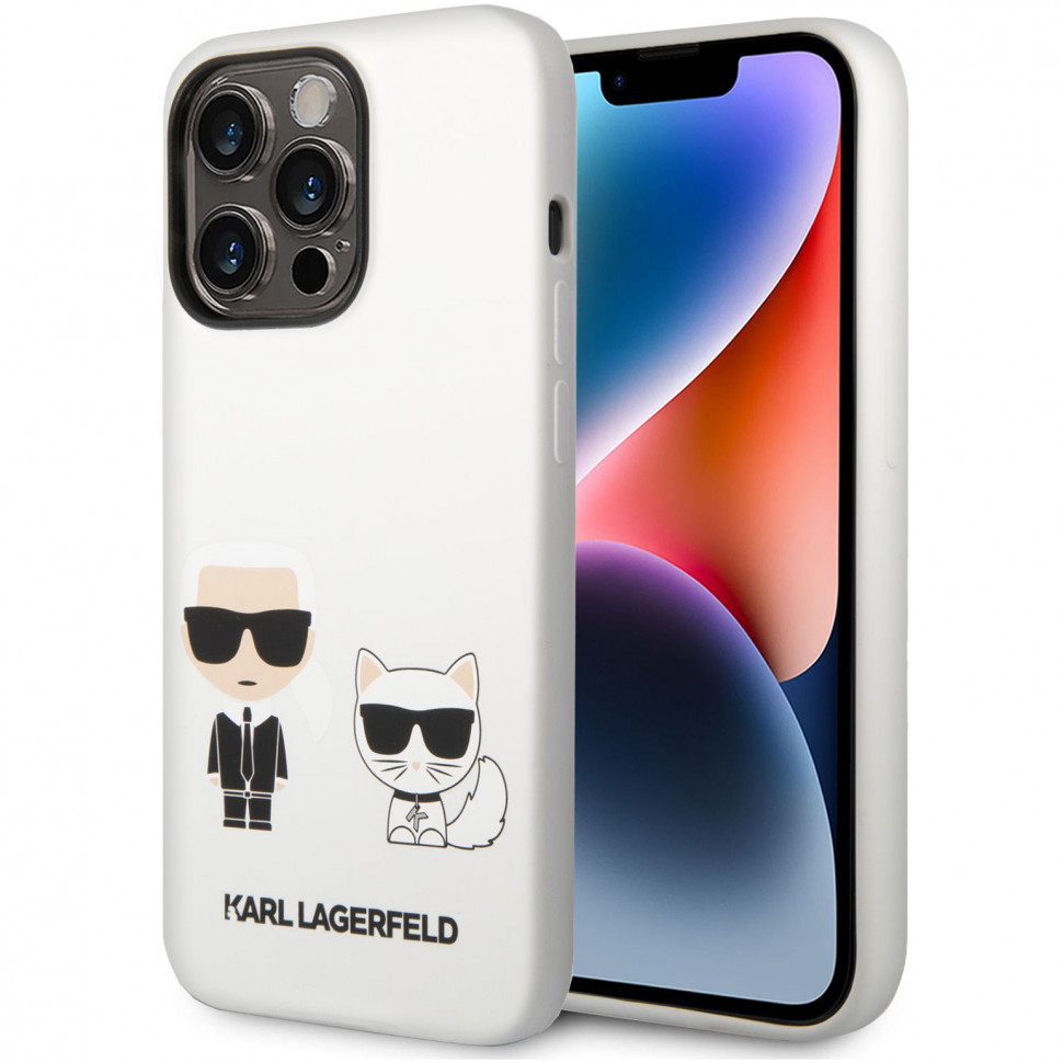 Чехол Karl Lagerfeld Liquid silicone Karl & Choupette Hard для iPhone 14 Pro, Белый