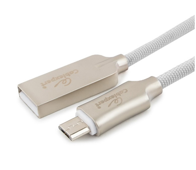 Gembird Cablexpert Кабель USB 2.0 CC-P-mUSB02W-1.8M AM microB, серия Platinum, длина 1.8м, белый, блистер